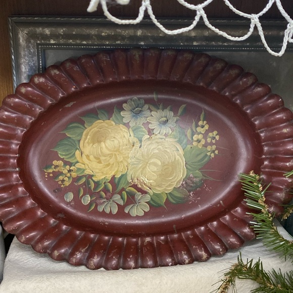 Kitchen | Vintage Tole Painted Tray 16 X 12french Oval Country Serving ...